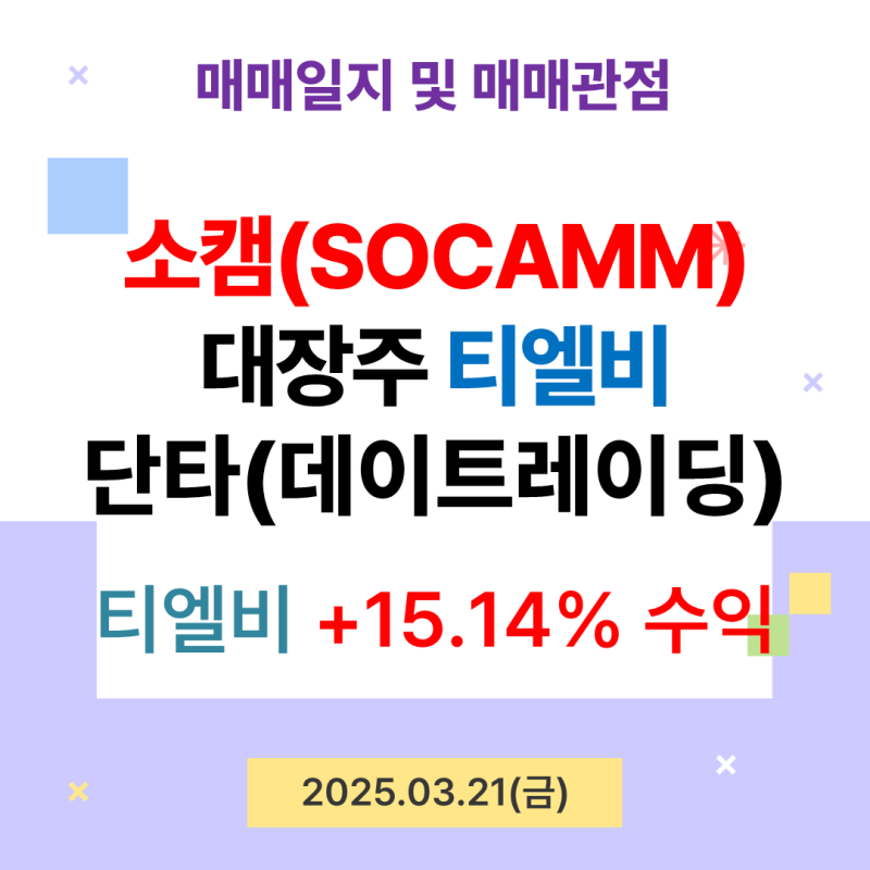엔비디아가 찜한 소캠(SOCAMM) 대장주 티엘비 단타 매매일지. 장중 고점 돌파 매수, 일봉 전고점 매도! (+15.14% 수익 / 컵 위드 핸들, 삼각수렴 / 반도체섹터)